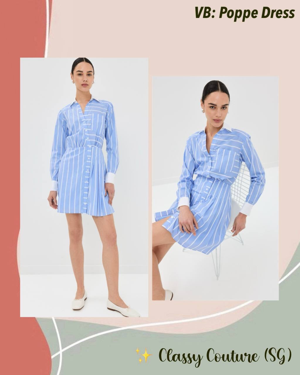 VB Poppe Striped Cotton-Blend Mini Dress Shirtdress – Classy Couture (SG)